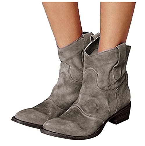 FASDNENDYS Shoes Casual Roman Ankle Retro Comfortable Slip-up Low-Heeled Women's Boots Women's Mid Calf Boots Brown