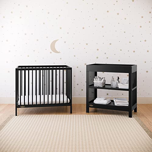Graco Teddi 4-in-1 Convertible Mini Crib with Bonus Water-Resistant Mattress (Black) β GREENGUARD Gold Certified, 2.75-Inch Mattress Included, Convenient Size, Easy 30-Minute Assembly