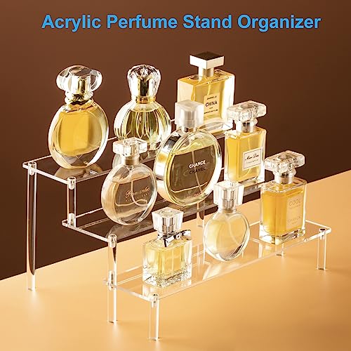 HENABLE Large Acrylic Display Risers, Perfume Stand Organizer, Clear Acrylic Shelf Risers for Display Stands for Food, Tabletop Use, Amiibo Funko POP Figure, 3 Tier Clear Cupcake Stand Risers