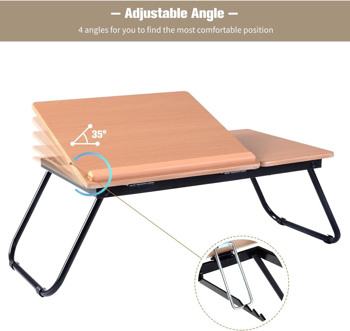 Home Office Desks, Folding Laptop Bed Table, Adjustable Lap Standing Desk Breakfast Bed Tray with 4-Angle Tilting Top, Portable Notebook Stand Reading Holder for Bed Sofa Computer Desk,