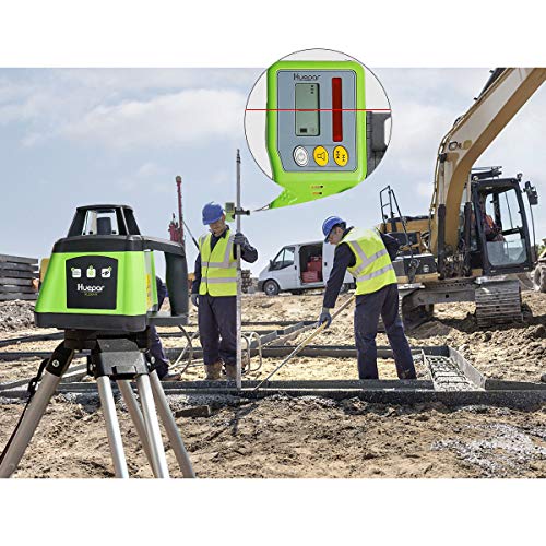 Huepar Electronic Self-Leveling Rotary Laser Level Kit -360 Horizontal Laser Beam Interior/Exterior Rotating Laser Level Tool, Receiver, Protective Glasses, Alkaline Battery, Hard Case Kit RL200HR