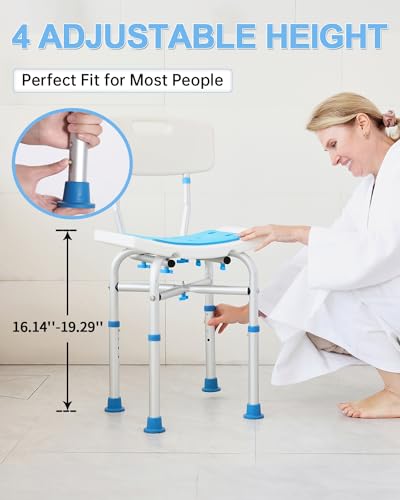 FSA HSA Heavy Shower Chair for Inside Shower with Back, Padded Shower Chair for Inside Bathtub with Grab Bar, Adjustable Shower Stool for Inside Shower for Senior/Elderly/Pregnant by SOUHEILO