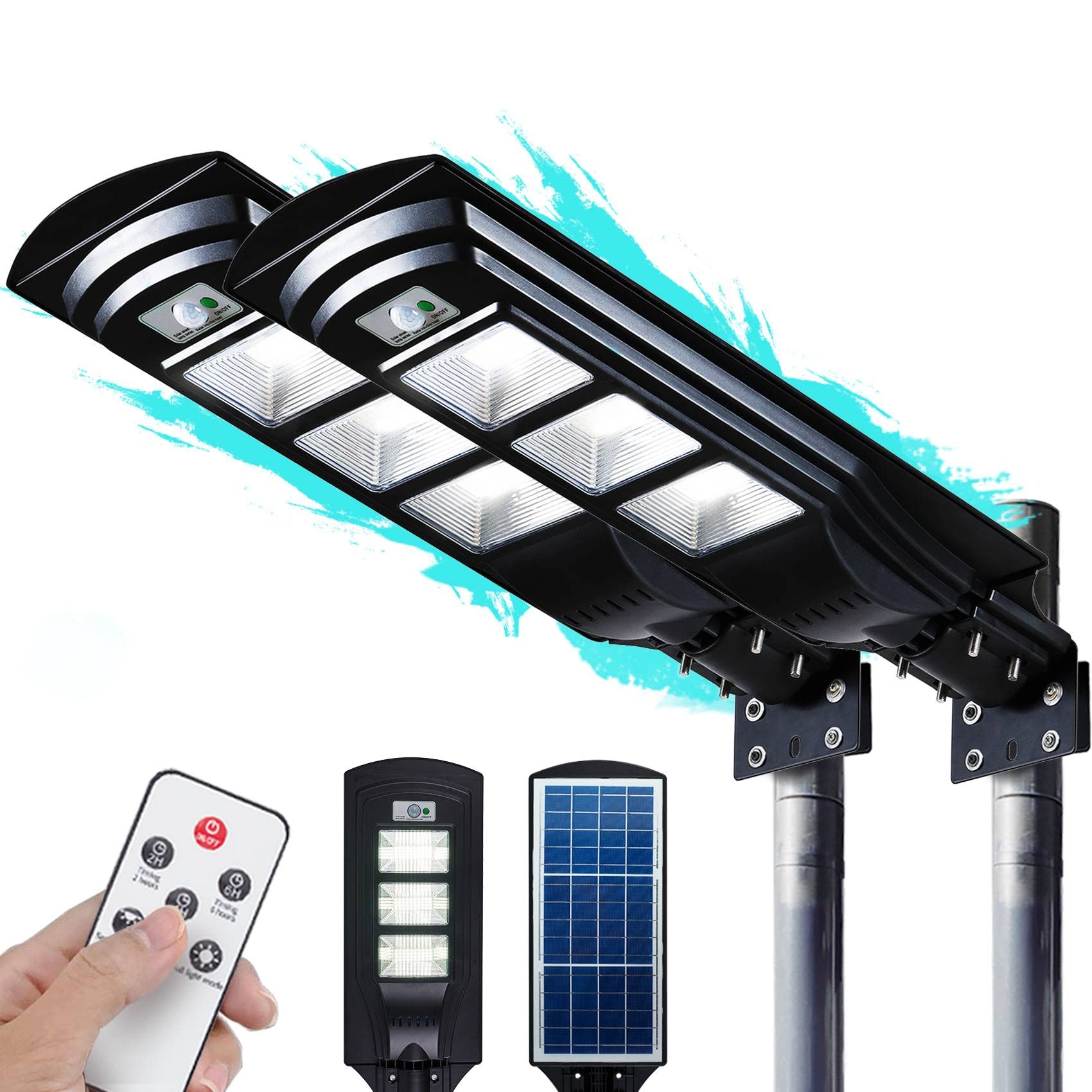 FUHONGRUI 200W Solar Street Light 6000LM Solar Flood Lights Outdoor Dusk to Dawn Flood Lights Outdoor with Motion Sensor and Remote Control 2 Pack