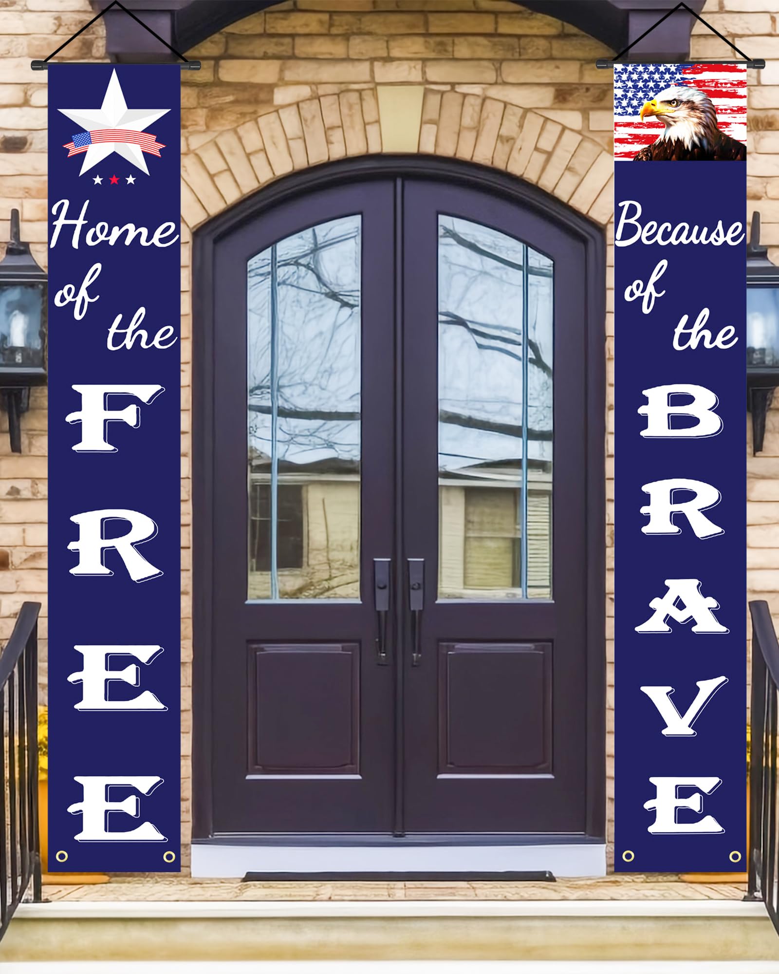 Oomloid Patriotic Decorations for Labor Day, 4th of July Decor American Flag Patriotic Porch Sign Banners, Red White Blue Independence Day Veterans Day Hanging Banner for Indoor Outdoor Outside