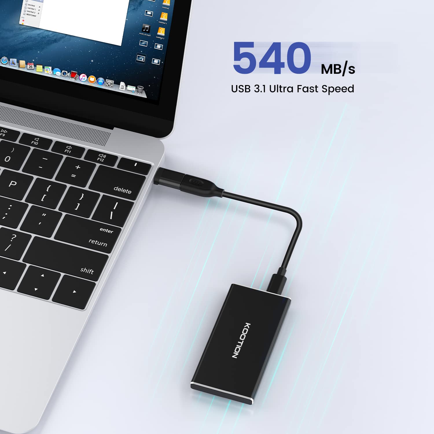 KOOTION 250GB External Solid State Drive, USB 3.1 Type-C SSD Mini Portable Hard Drive for Mobile PC Laptop (250GB, Black)