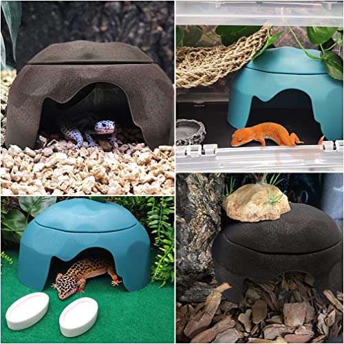 Hamiledyi Reptile Hide Box Leopard Gecko Hideout Cave with Sink Humidifier Lizards Hideaway Hut Flexible Leaves Pet Habitat Decor for Snakes Leopard Spiders Turtles Amphibians