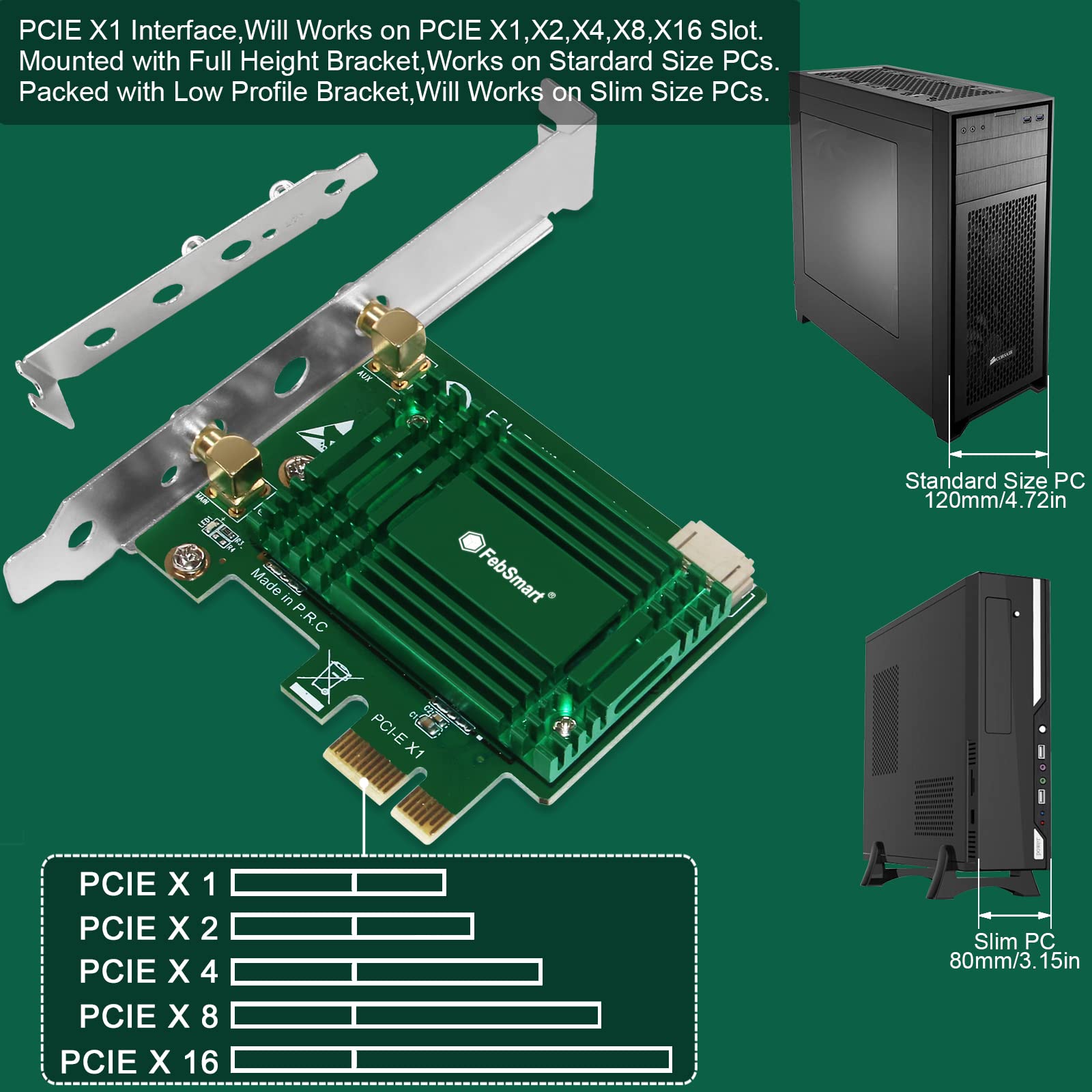 FebSmart WiFi 6 PCIE WiFi Adapter for Windows 11, 10 64bit, Linux Kernel 5.1 Desktop PCs, 2.4GHz 574Mbps and 5GHz 2400Mbps, Gaming and Video Streaming PCIE WiFi Card, Intel WiFi 6 AX200NGW (AX3000)