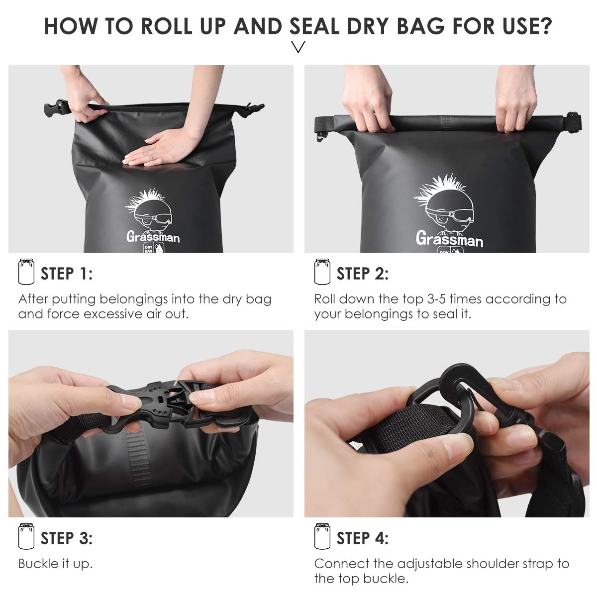Grassman Waterproof Dry Bag, Backpack PVC Dry Storage Bag with shoulder straps, 3 Packs 5L/10L/20L dry Bags for Camping, Swimming, Boating, Kayaking