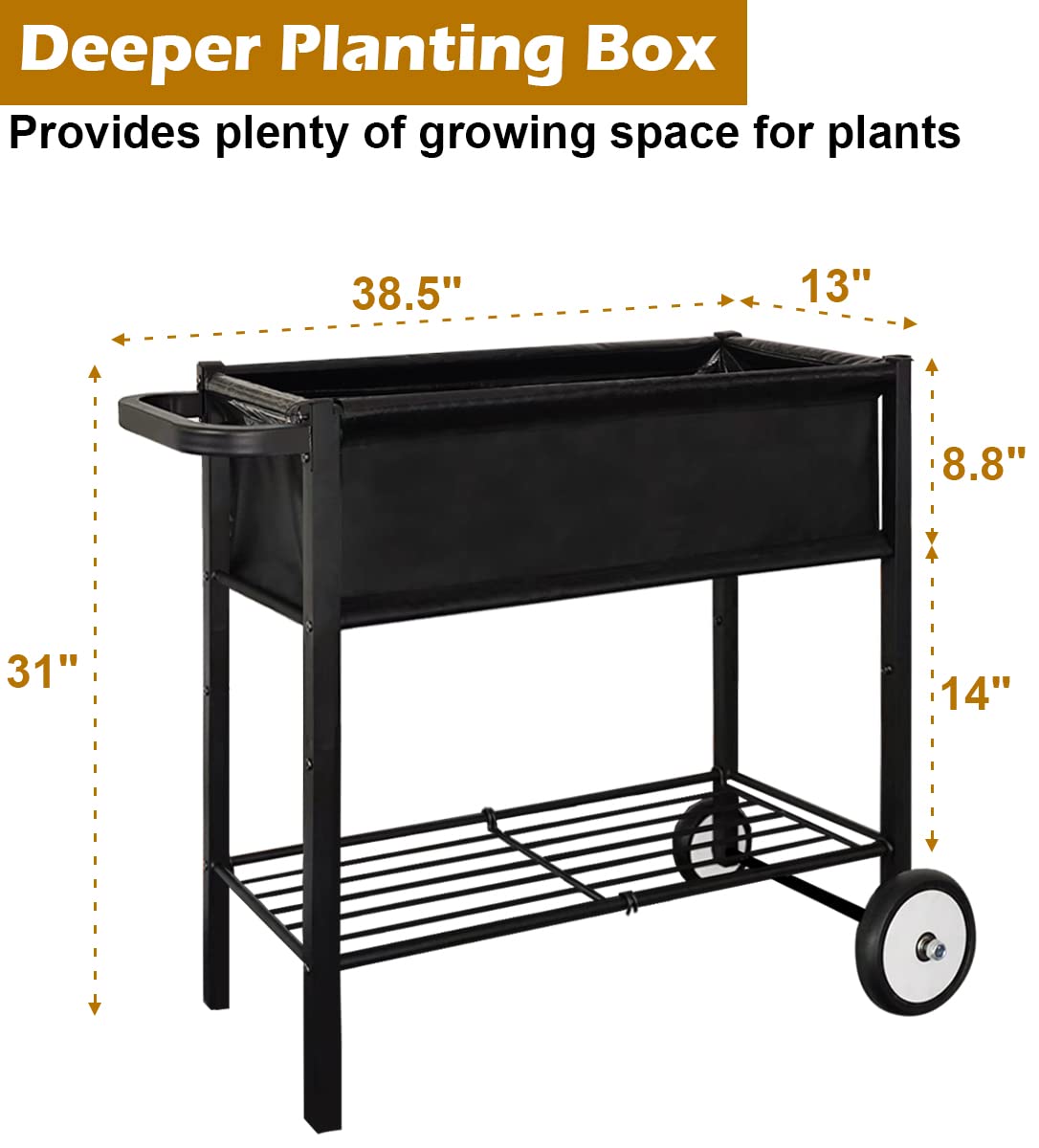 Koutemie Outdoor Raised Planter Box with Legs for Gardening, Elevated DIY Garden Bed Cart on Wheels for Vegetables Flower Tomato Herb Plant, Black