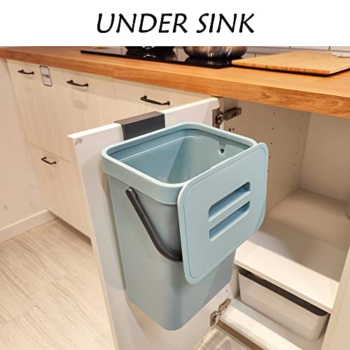 StoneSpace Under Sink Compost Bin Indoor Kitchen Sealed, 3.2 Gallon/12L Compost Bucket for Kitchen, Wall Mounted Small Trash Can with Lid,1 Pack Blue