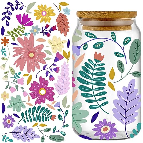 Myhiju 5 Sheets UV DTF Transfer Sticker for 16OZ Libbey Glass Cups, UV DTF Cup Wrap Transfer Cup Stickers Clear Film Transfer Paper Mug Stickers Waterproof DIY Rub on Transfers for Crafts Decals (Style3)