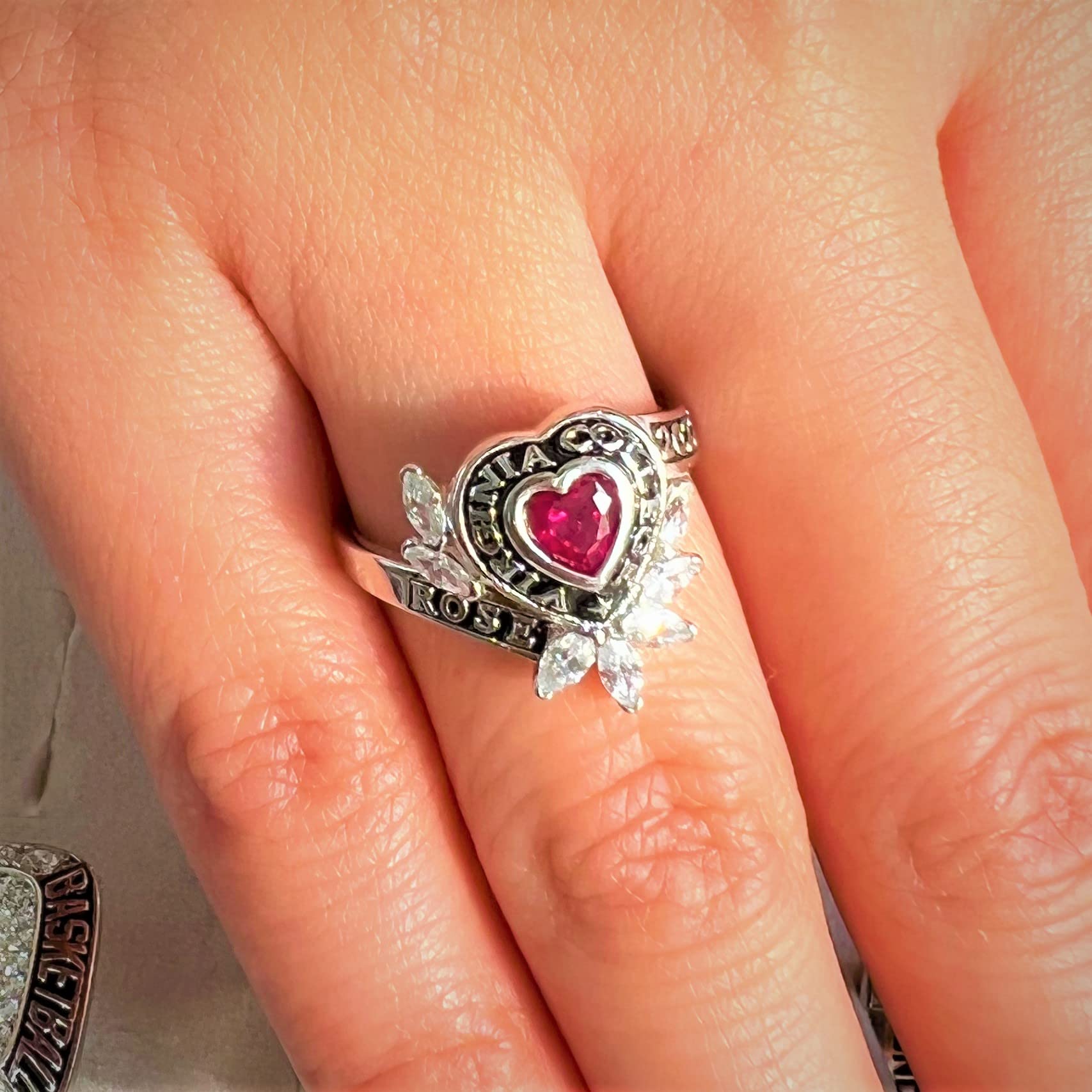 JNJ Women's Class Ring, personalized for high school and college graduates, Sterling Silver, Birthstone, Original design, Heart collection-Jour Nouveau Jewelry (Platinum)