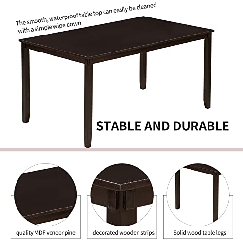 OYN 6-Piece Kitchen Room Sets, Wooden Rectangular Table with 4 Cushion Dining Chairs and Padded Bench,Espresso