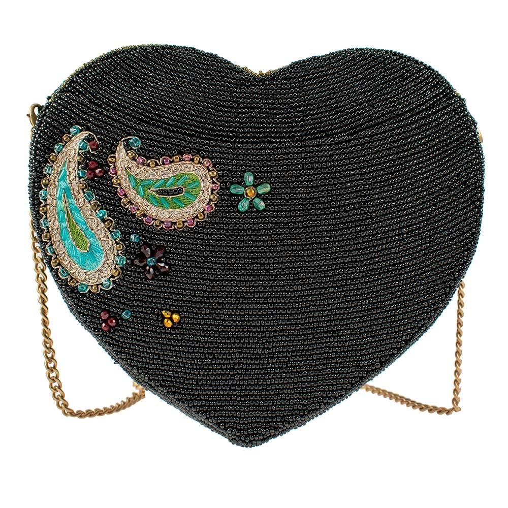 Mary Frances Crazy in Love Beaded Quilted Paisley Heart Crossbody Handbag, Multi