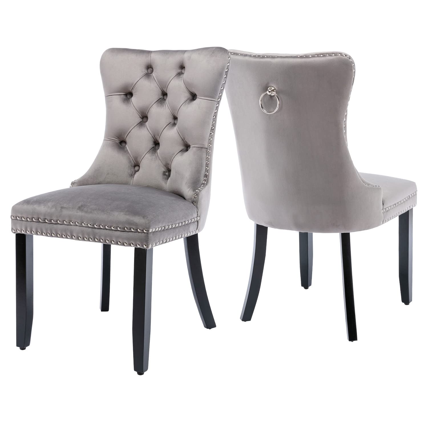 Fangflower Velvet Upholstered Kitchen Room Dining Chairs Set of 2, Gray