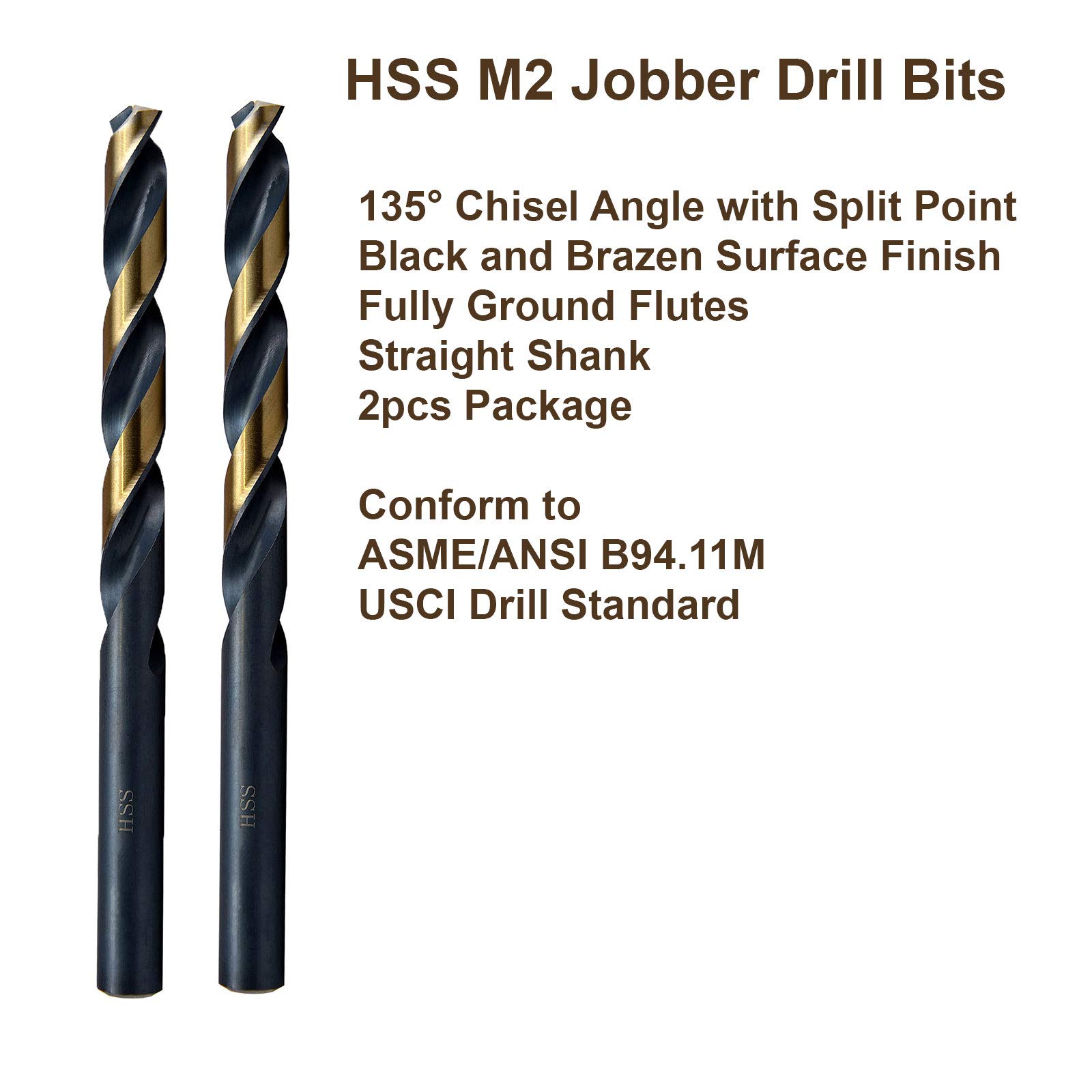 MAXTOOL 10.3mm 2pcs Identical Jobber Length Drills HSS M2 Twist Drill Bits Metric Fully Ground Black & Bronze Straight Shank Drills; JBM02H10R103P2