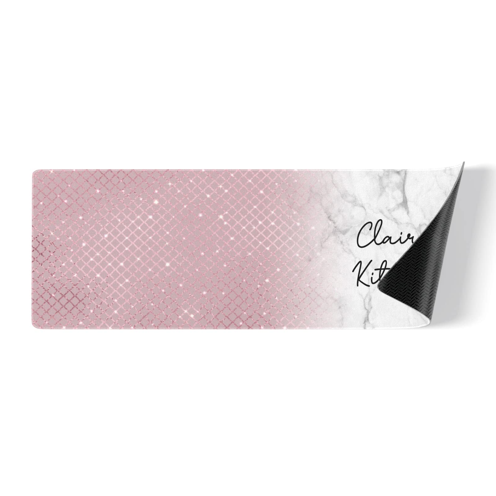 Grandkli Geometry Glitter Marble Rose Gold Personalized Kitchen Mat Rugs,Non Skid Door Mats for Kitchen Floor,Custom Area Rug for Bathroom Laundry Room Rug Decor 17"X48"