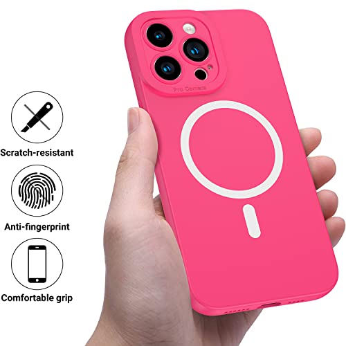 MYY Magnetic for iPhone 14 Pro Max Case,Silicone Shockproof Phone Case[MagSafe-Compatible] Soft Anti-Scratch Microfiber Lining Full Camera Lens Protection Cover 6.7'' (Hot Pink)