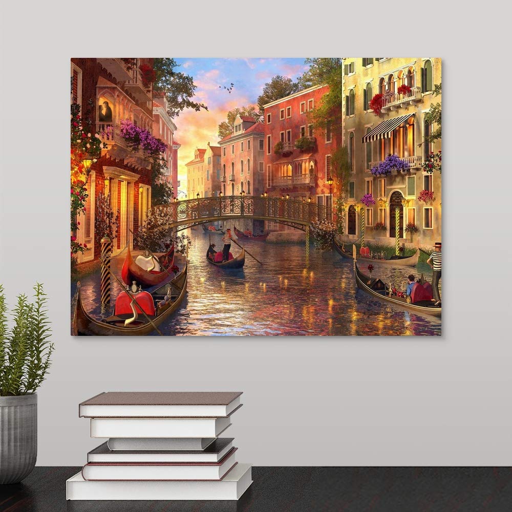 GREATBIGCANVAS Sunset in Venice Canvas Wall Art Print, Venice Home Decor Artwork, 48"x36"x1.5