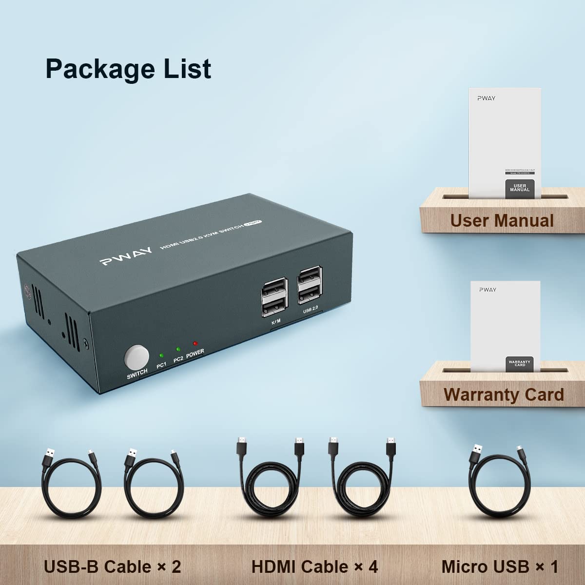 GREATHTEK Dual Monitor HDMI KVM Switch 2 Port, 2 USB 2.0 Hub, UHD 4K@30Hz YUV4:4:4 Downward Compatible, USB Powered, Hotkey Switch, with Cables