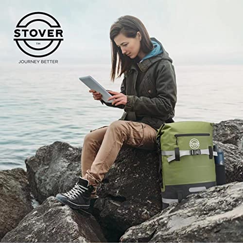 STOVER Waterproof Dry Bag Backpack 35L for Kayaking, Heavy Duty Roll-Top Closure Floating Bag with Front Pocket and Reflective Strip for Outdoor Water Activities (Green)