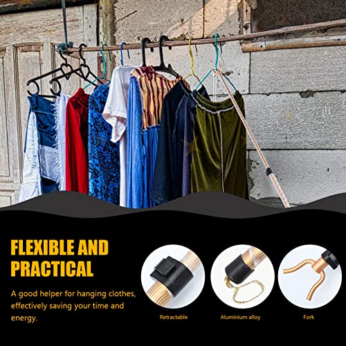 STOBOK 1pc Extendable Clothesline Closet Rod Extender Hanging Closet Pole with Hook Garment Retriever Telescoping Clothing Hanger Clothing Hook Pole for Closet Shelf Ceiling Gold Clothing Hanger