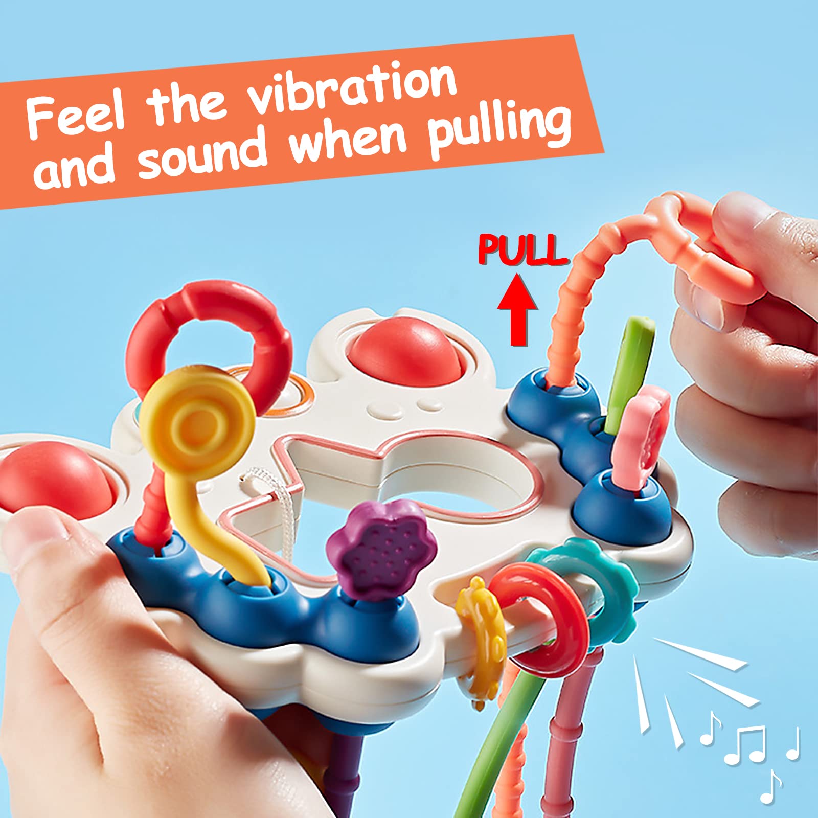 Montessori Toys for Babies, Baby Sensory Push & Pull String Toys, Multi-Play Developing Fine Motor Skill Travel Activity Toys for Infant Newborn