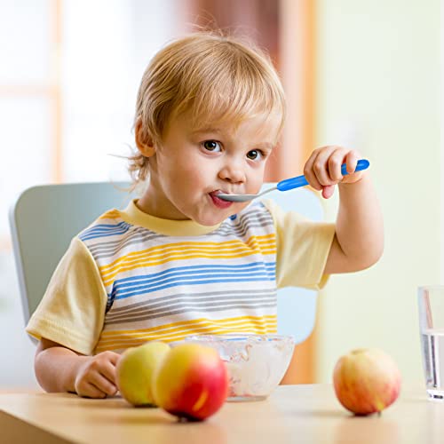 Vicloon Toddler Utensils, 6 Pcs Stainless Steel Baby Forks and Spoons Silverware Set, Children Safe Spoons and Forks with Flat Handle, Baby Feeding Cutlery, Dishwasher Safe (Yellow Red Blue)