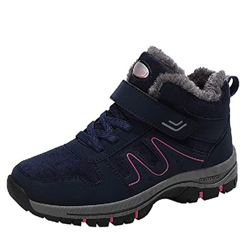 FASDNENDYS Women Snow Boots Couple Models Women's Middle Aged and Elderly Hook Loop Plus Velvet Dancing Shoes Women Blue