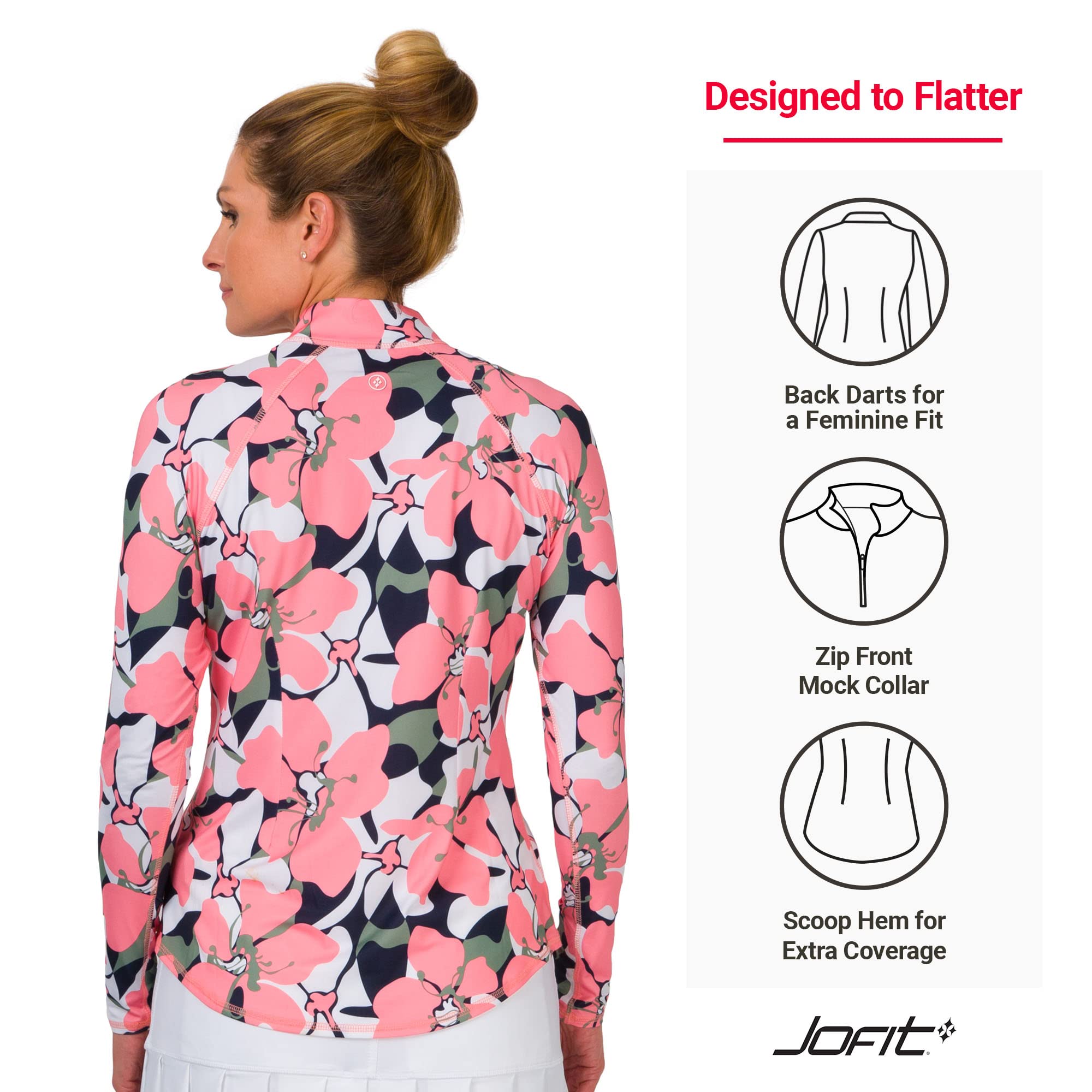 Jofit Apparel Women's Athletic Clothing UV Mock for Golf & Tennis, Size XX-Large, Vibrant Floral