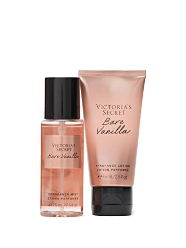 Victoria's Secret Bare Vanilla 2 Piece Mini Mist & Lotion Gift Set, Notes of Whipped Vanilla and Soft Cashmere, Bare Villa Collection, Assorted