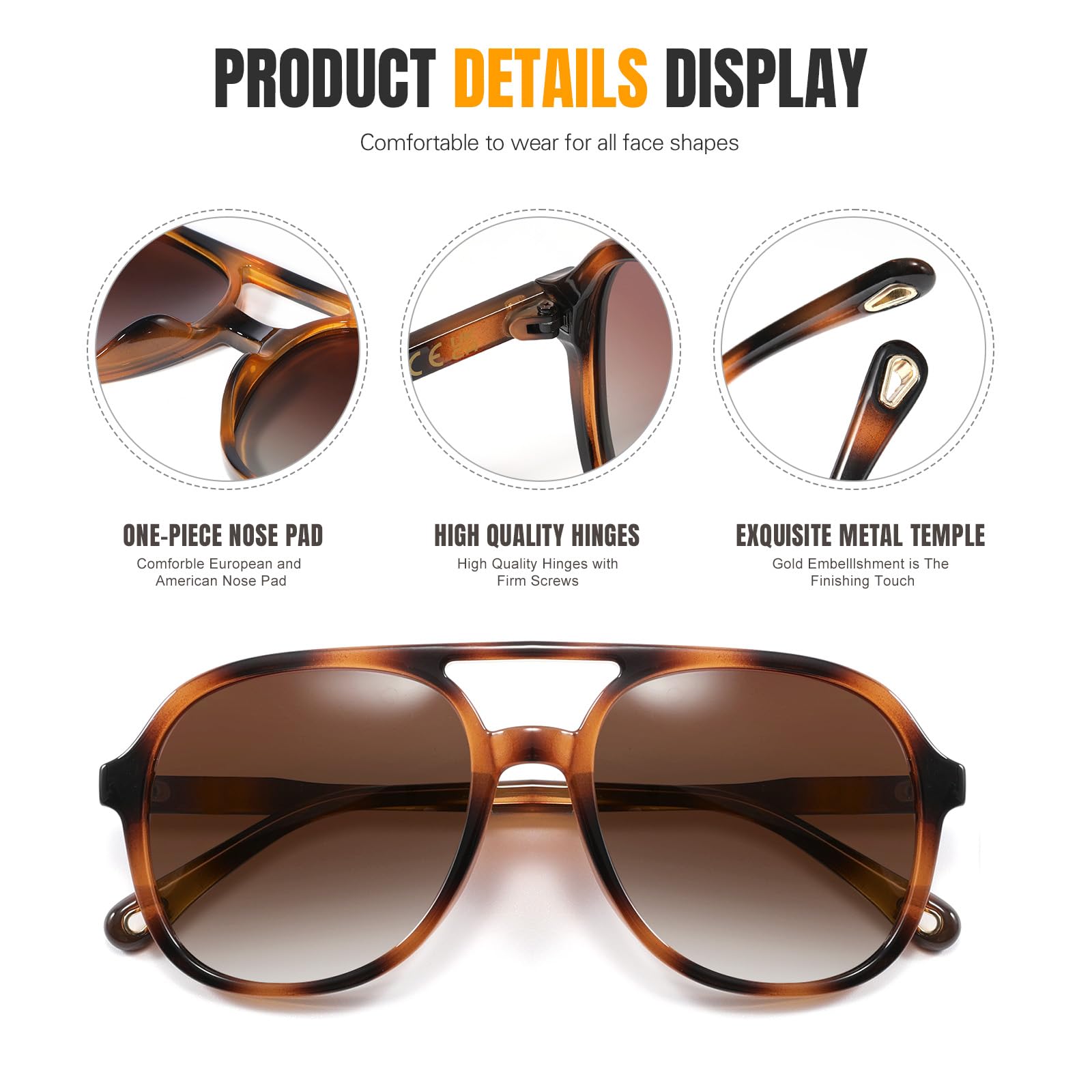 Jectieey Polarized Aviator Sunglasses for Womens Men Trendy 2024 Square Classic 70s Sun Glasses TR90