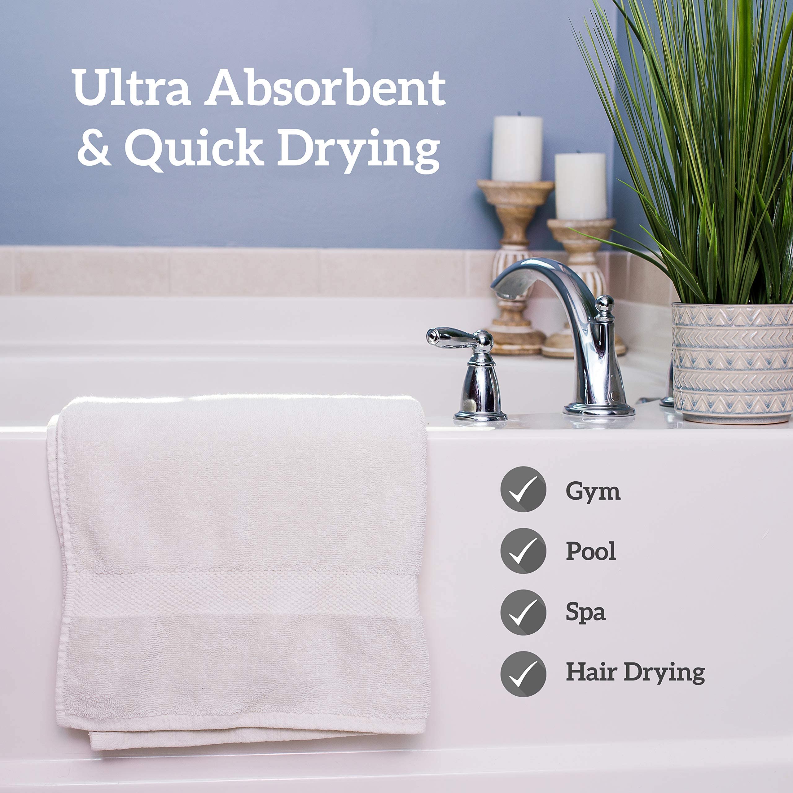 GREEN LIFESTYLE Soft Cotton Towels for Pool, Spa, and Gym Lightweight and Highly Absorbent Quick Drying Towels (24" x 48", White)