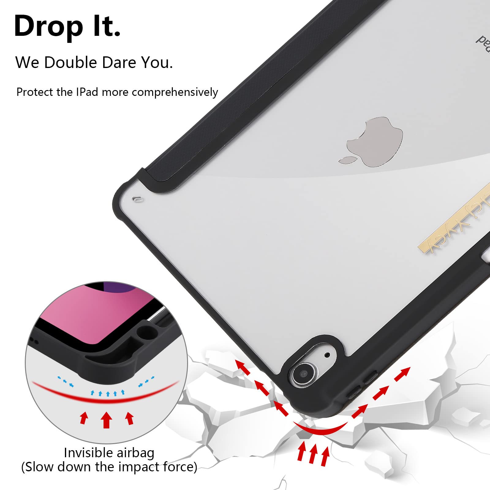 LLCJYYCY Hybrid Slim Case for iPad Air 5th / 4th Generation Case 2022/2020 10.9 Inch with Pencil Holder, Trifold Stand Shockproof Cover with Transparent Back Shell - Pink