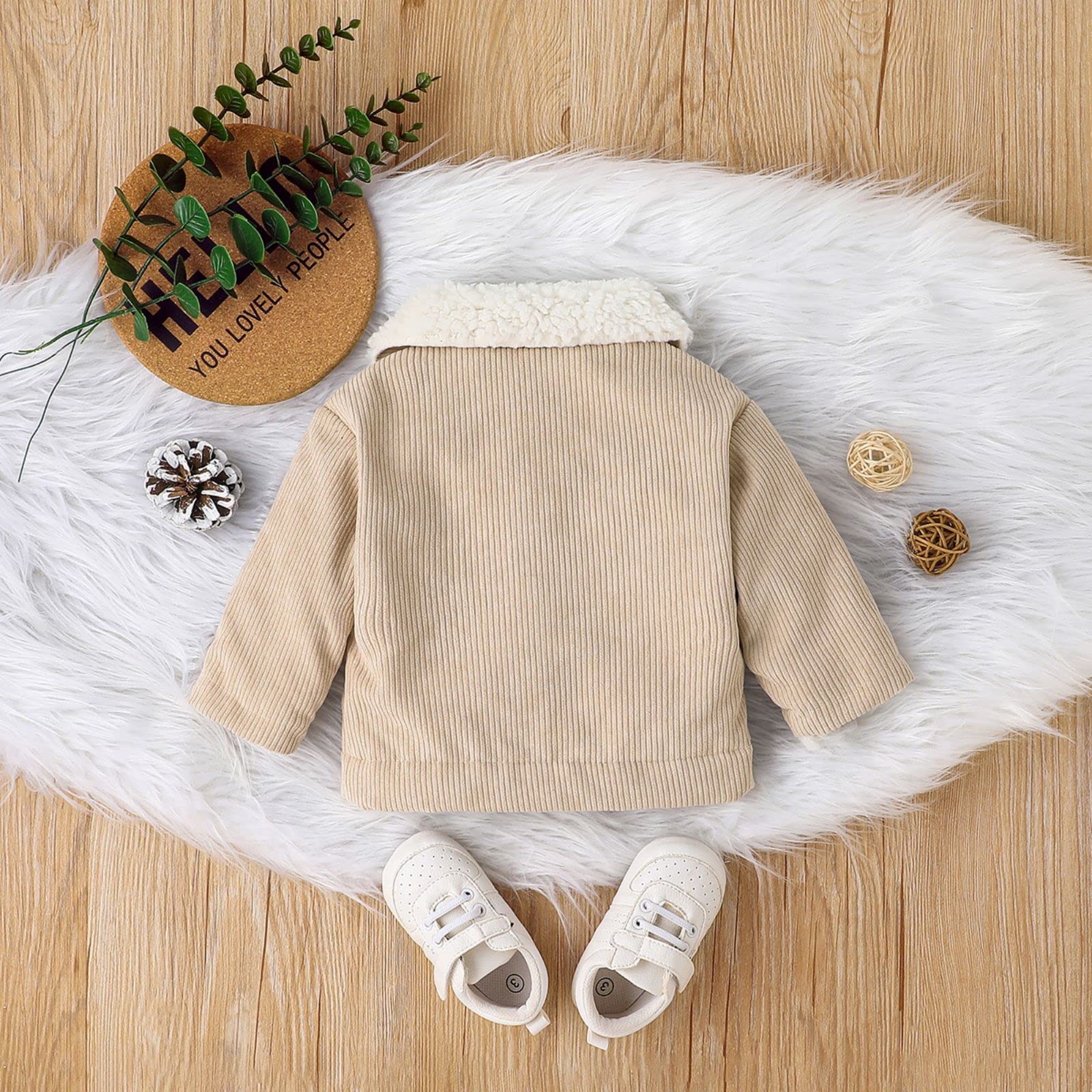 Noubeau Baby Boys Girls Corduroy Trucker Jacket Kids Toddler Sherpa Lined Top Lapel Button Down Thicked Warm Coat Winter Outerwear(Jacket-1,6-9 Months)