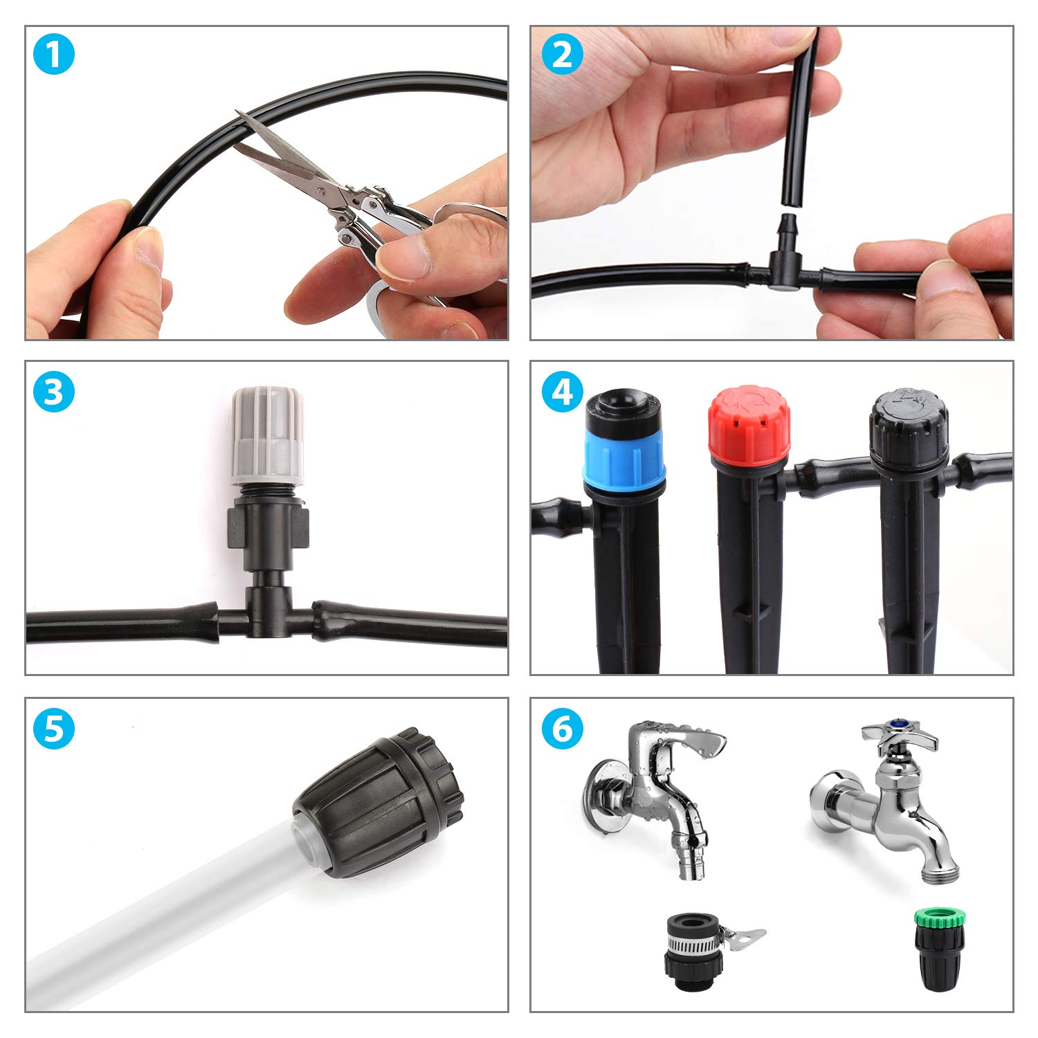 Flantor Garden Irrigation Kit,131ft 1/4" + 10ft 1/2" Drip Irrigation Kit Garden Irrigation System with Adjustable Nozzle Dripper Automatic Irrigation Equipment Set for Garden,Greenhouse, Patio,Lawn