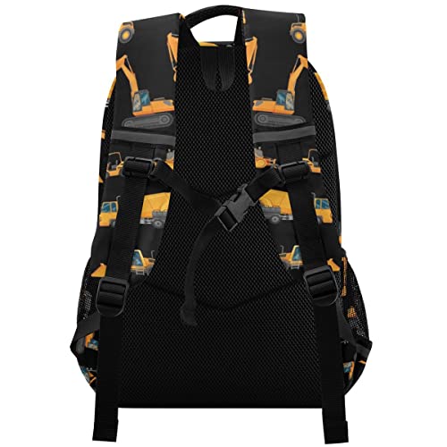 UWSG Excavator Watercolor Yellow Truck School Backpack for Girls Boys，Bookbag Daypack Rucksack with Padded Straps, Fits 6 to 12 years old