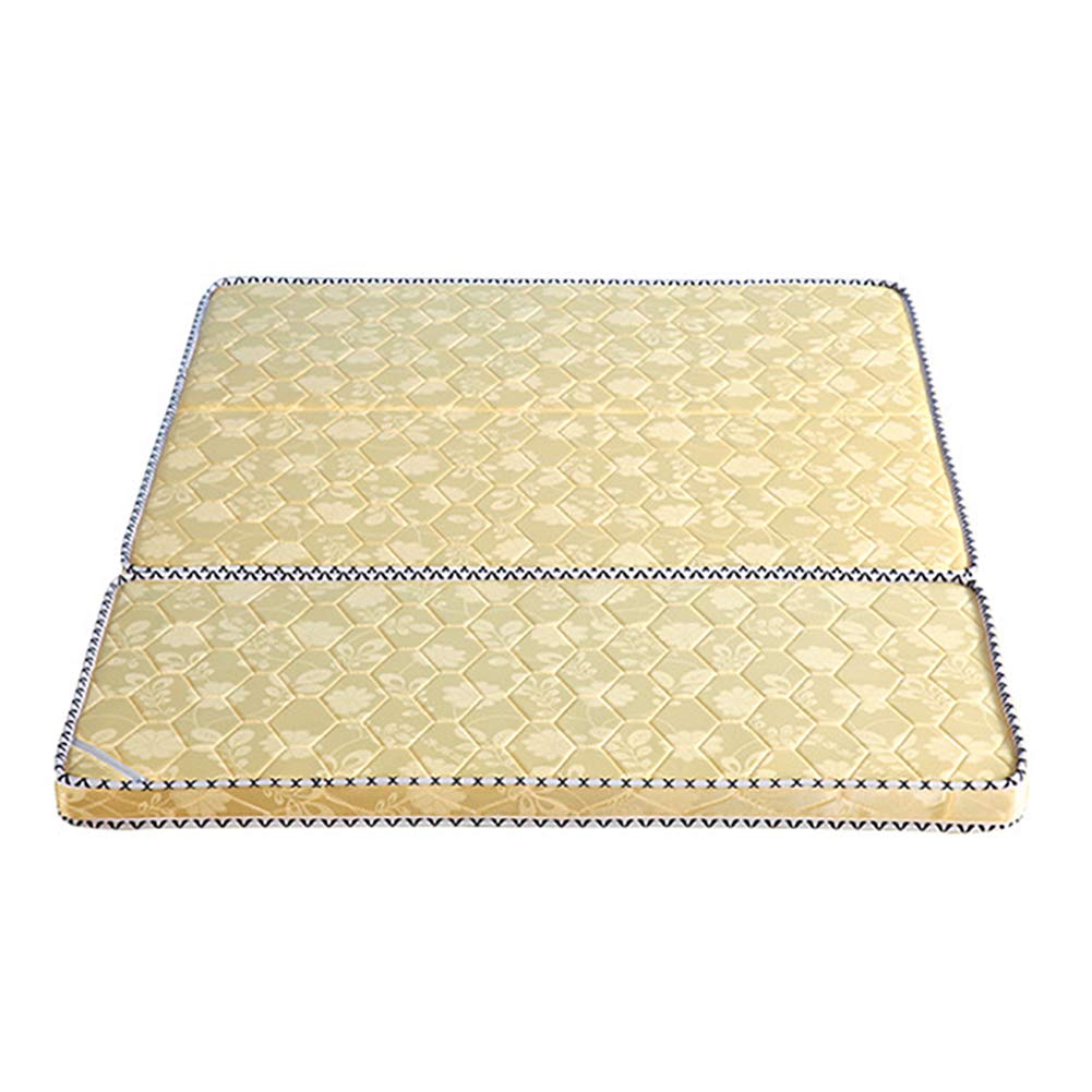 Tatami Tri-fold Mattress, Thick 3e Coconut Palm Mattress Pad Orthopedic Coir Sleeping Mat Firm Feel Quiet Guest Bed Floor Mat-Gold 150x200cm(59x79inch)