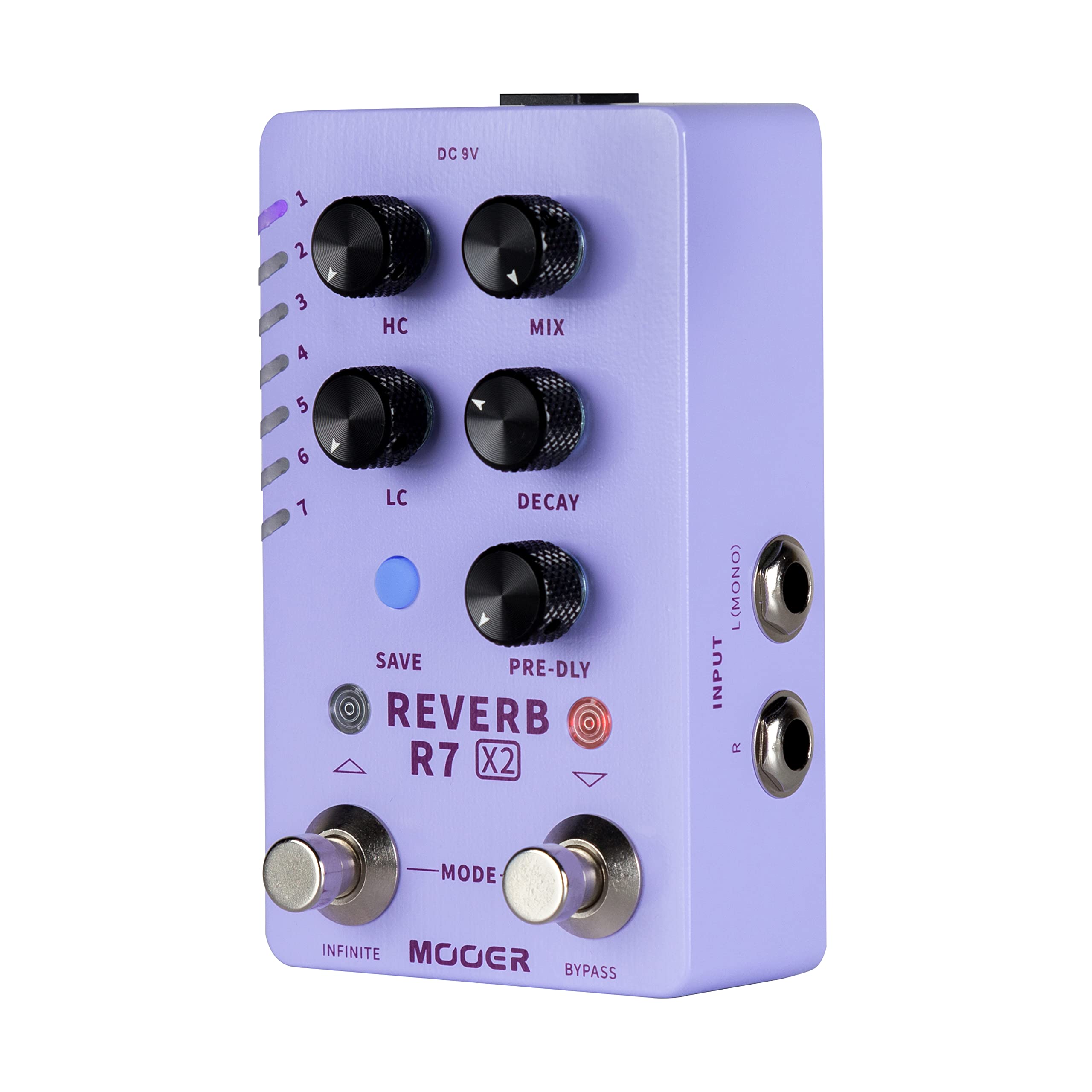 MOOER R7 X2 Stereo Multi Reverb Pedal from Classic Reverb to Modern Ambient, 14 different Reverb types with High Cut, Low Cut, Mix Parameter Knobs and Infinite and Trail-on functions