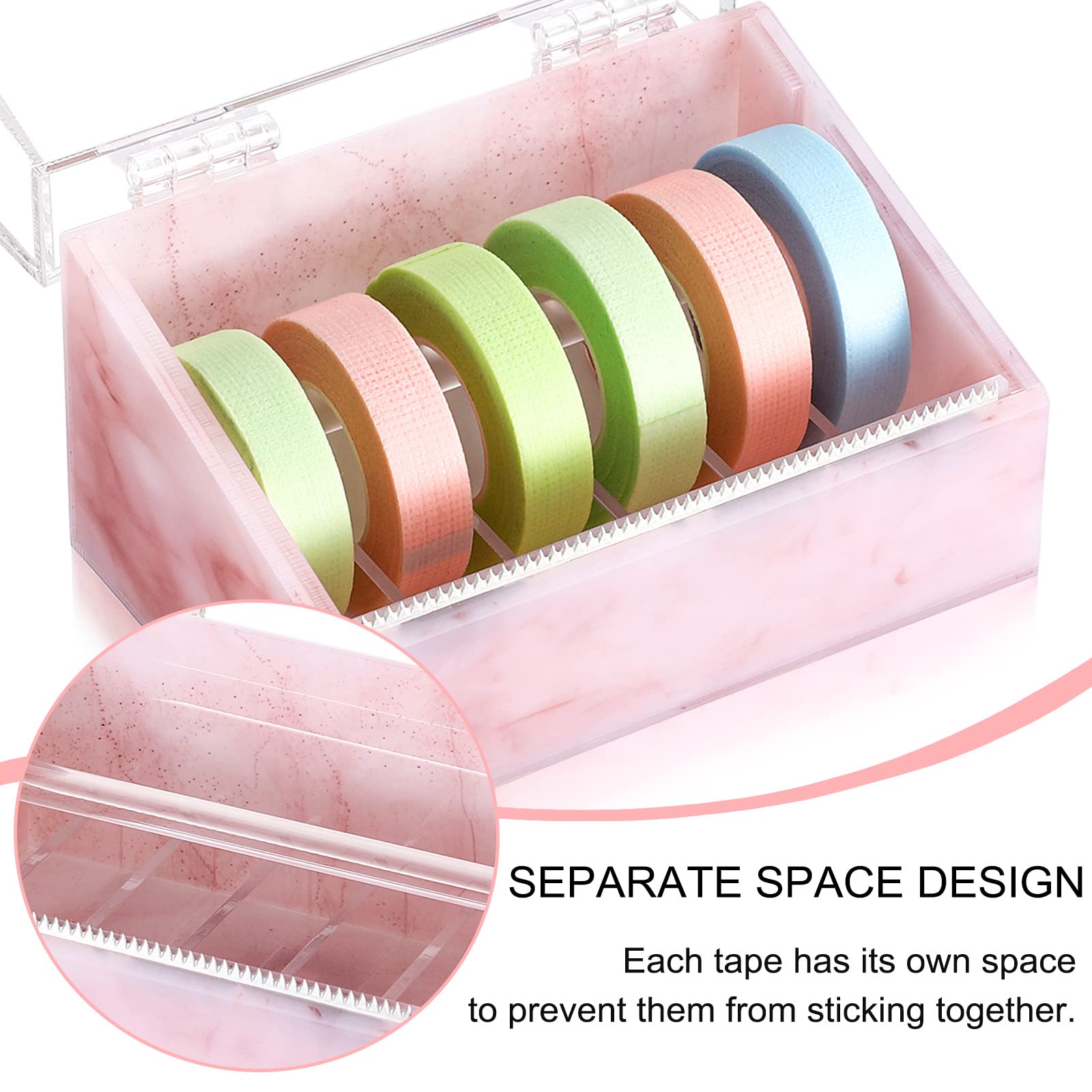 Noverlife 6 Grids Dustproof Eyelash Tape Dispenser, Marble False Eyelash Tape Cutter Roll Tape Holder, Adhesive Eyelash Extension Tape Separator Storage Box, Lash Extension Tape Cutting Machine