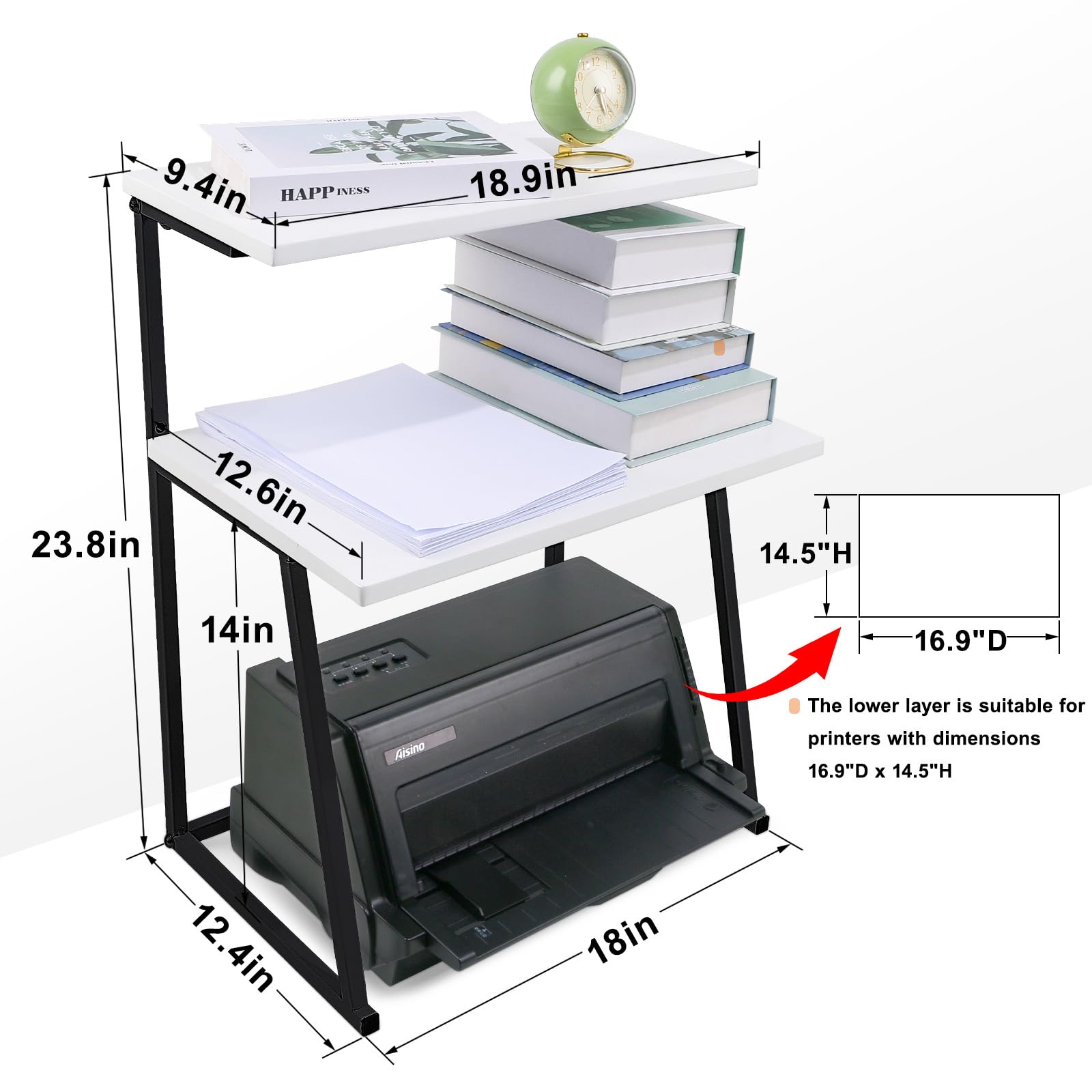 Fumingpal Desktop Printer Stand, 3 Tiers Printer Shelf for Desk, Multi-Purpose Desktop Hutch Perfect for Home Office Living Room Kitchen (White)