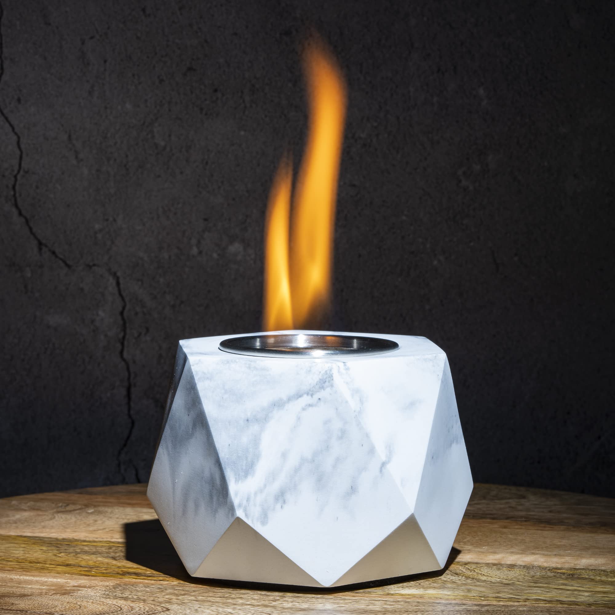 Hexagonal Concrete Tabletop Fire Pit - Indoor/Outdoor Smokeless Fire Pit with 2 Stainless Steel Chambers Burns Rubbing Alcohol, Bio Ethanol Fuels - Table Top Fire Pit Bowl/Mini Tabletop Fireplace
