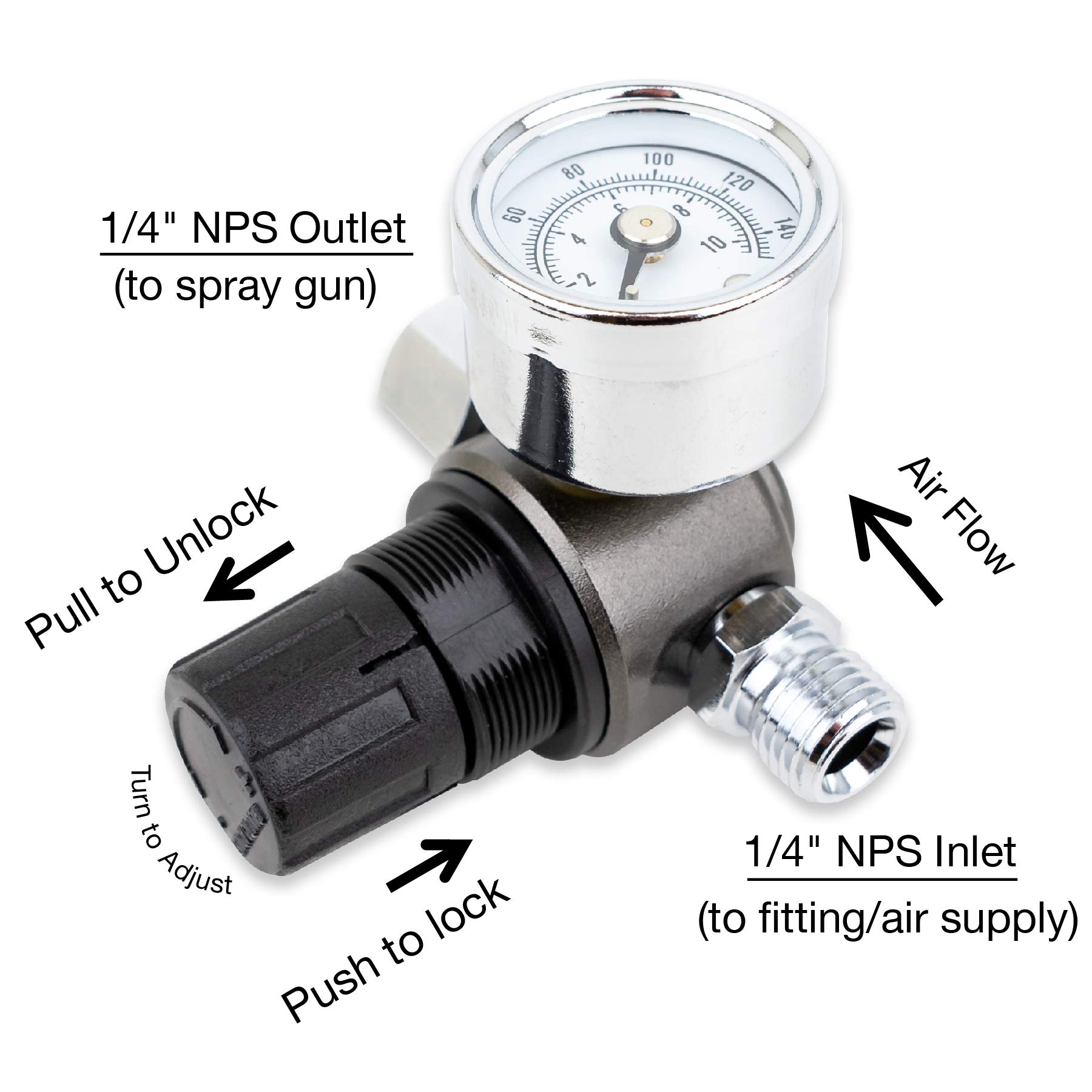 HVLP Spray Gun Air Regulator with Pressure Gauge and Diaphragm Control (Analog Pressure Gauge)