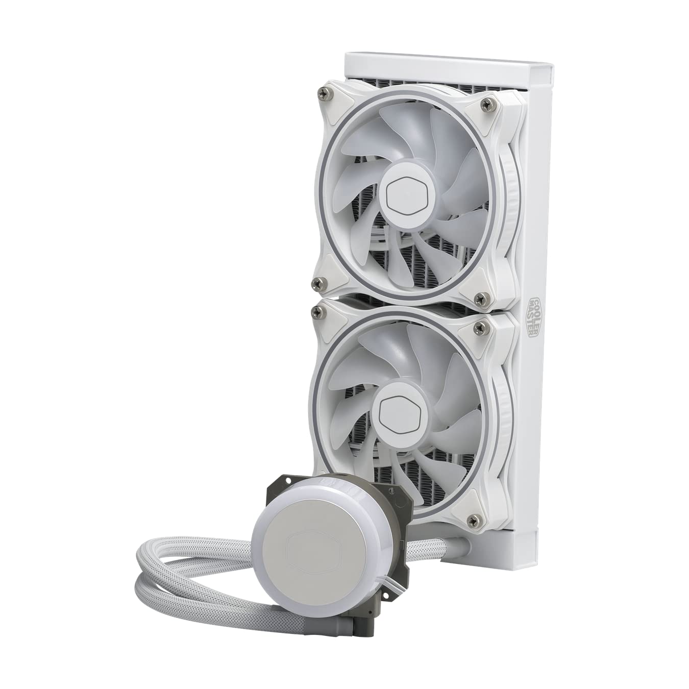 MasterLiquid ML240 Illusion White Edition CPU Liquid Cooler, AIO Water Cooling System, 2 x 120mm ARGB Halo Fans, 240mm Radiator Compatible with AMD Ryzen/Intel LGA1700*/1200/115X, White