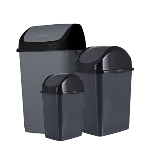 Superio Swing Top Trash Can, Waste Bin for Home, Kitchen, Office, Bedroom, Bathroom, Ideal for Large or Small Spaces - Grey (3 Pack- 4.5 Gal, 9 Gal, 13 Gal)