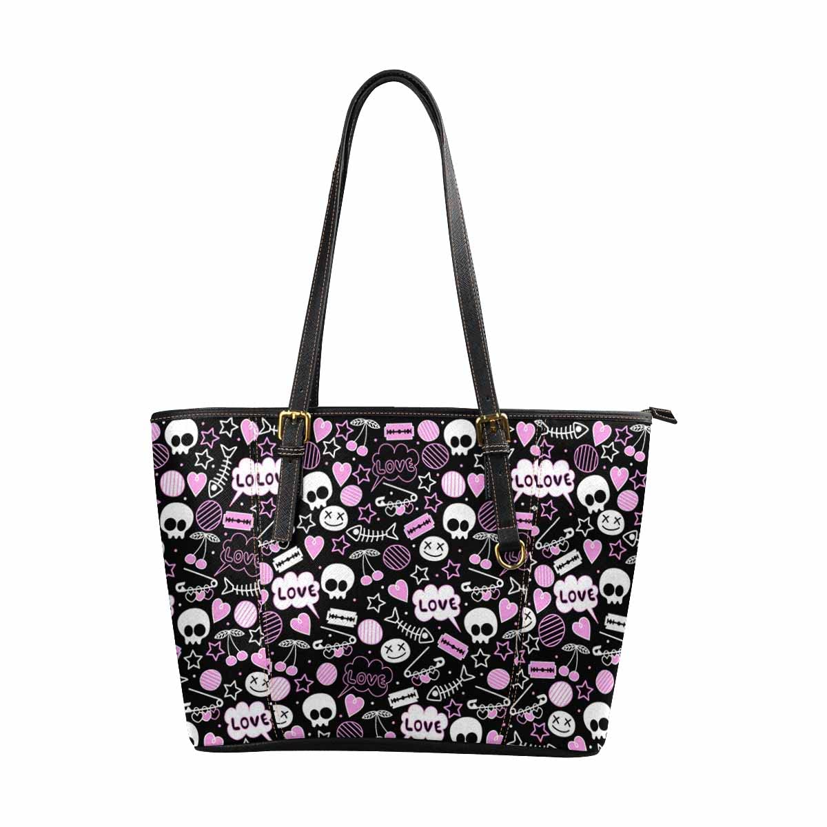 InterestPrint Skull and Heart PU Leather Tote Women Shoulder Handbags
