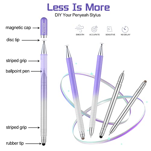 Stylus Pen for Touch Screens, Penyeah 3 in 1 Magnetic Disc/Rubber/Hard Mesh Tip Stylus,Universal High Precison Touch Screen Pen Stylist for All Capacitive Touch Screens-Dream Purple