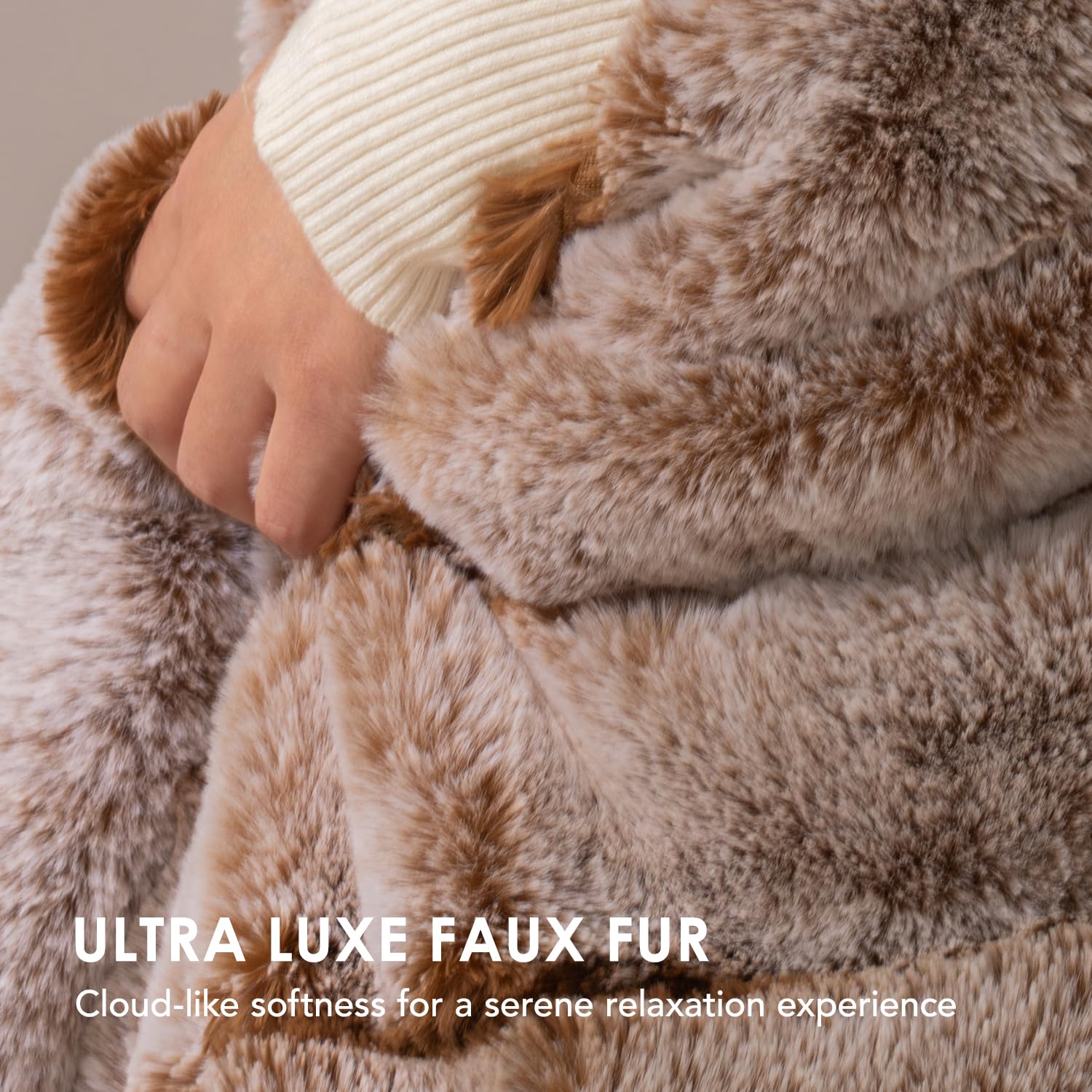 EVERGRACE Soft Rabbit Faux Fur Throw Blanket for Couch Bed, Luxury Cozy Fluffy Channel Blanket Warm Thick Mink Blanket with Reversible Plush Velvet for Winter, Caramel Brown, 60βx80β