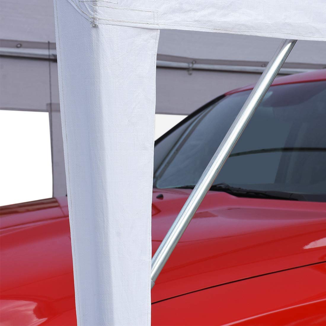 PEAKTOP OUTDOOR 12'x20' Heavy Duty Carport, Portable Car Canopy, Garage Tent, Boat Shelter with Reinforced Triangular Beams and Ground Bar, Grey