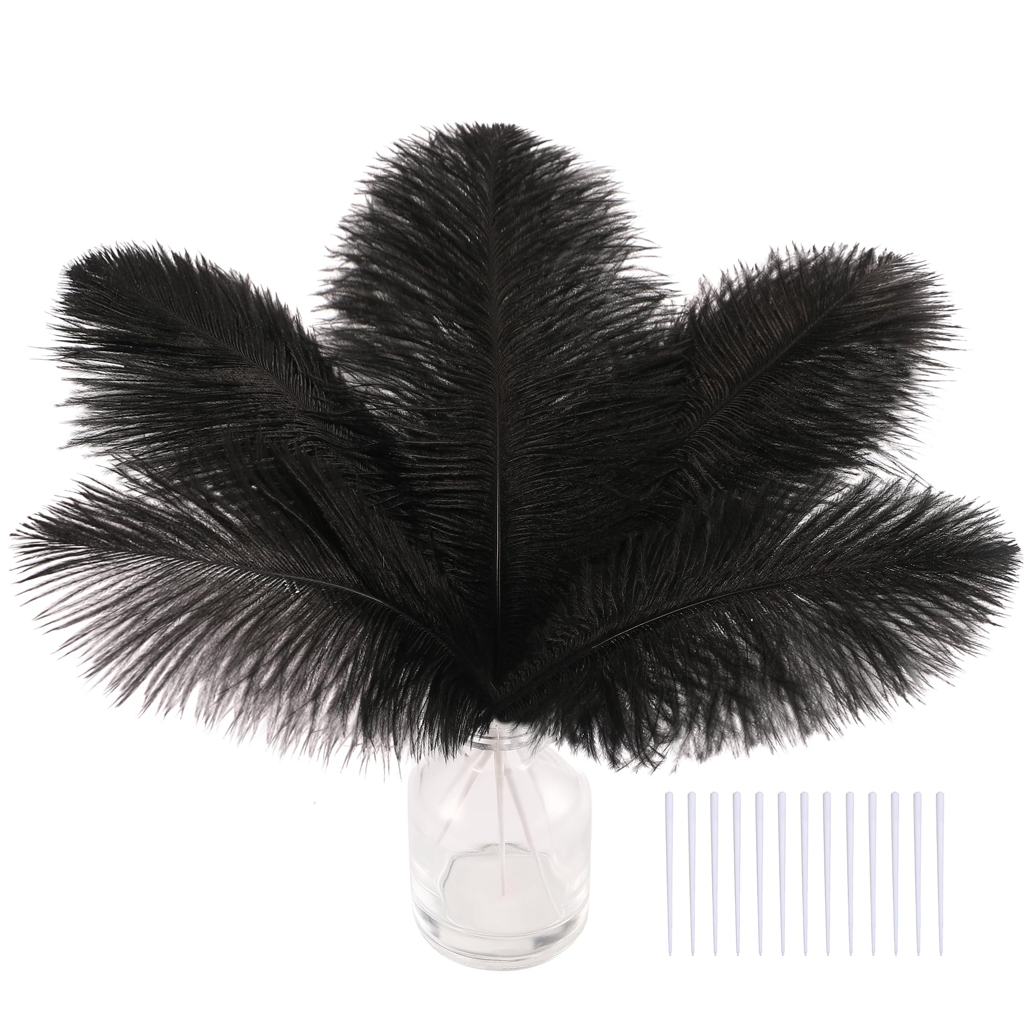 SOGUGOM Black Craft Ostrich Feathers - 30PCS 6-8 inch Ostrich Feathers Kit for Centerpieces, Kindergarten Crafts, Dream Catchers and DIY Projects(Black)
